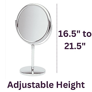 JERDON Two-Sided Tabletop Makeup Vanity Mirror - 5X-1X Magnification & Swivel Design - 9-Inch Diameter Mirror with Adjustable Height - Polished Chrome Finish - Model JP4045C
