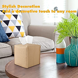 DIGHEIGG Tissue Box Cover, Modern PU Leather Square Tissue Box Holder - Bathroom Organizer Decorative Box Holder for Vanity Countertop, Night Stands, Office Desk & Car 5"X5"X5" - Beige