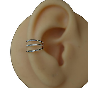 Handmade Single Triple Band Adjustable Ear Cuff, 925 Sterling Silver Clip On Non Piercing Huggie Earrings for Women, Small 3 Row Dainty Ear Wrap Faux Ear Cartilage Clips Jewelry, By MiYa Jewelry