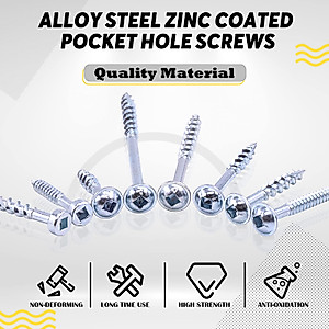 Hilitchi #8 Alloy Steel Zinc Pocket Hole Screws Weather Resistant Square Drive Screws with Square Drive (1 1/4 Inch Coarse Thread-280PCS)
