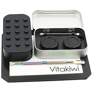 vitakiwi Silicone 5ml 34ml Multi Compartment Concentrate Containers Non-stick Jars + 4.8" Gold Carving Tool + 5.9"×4.9" Mat (Black)