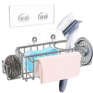 Geekboy 5-in-1 Sponge Holder for Kitchen Sink, Adhesive Kitchen Sink Caddy Organizer, SUS304 Stainless Steel Rust Proof, No Drilling with 2 Strong Suction Cups