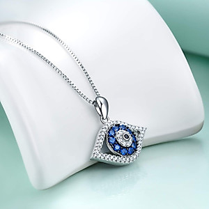 PEIMKO Evil Eye Pendant Necklace 925 Sterling Silver Greek Protection Jewelry Lucky Necklace for Women(white gold)