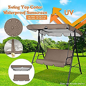 Patio Swing Canopy with Seat Cushion Cover, 2 or 3 Seats Replacement Swing Top Covers, Garden Swing Chair Seat Pads Cover Canopy Replacement, Outdoor Sunscreen Protections (Coffee, 64.5 x 45 x 6 in)