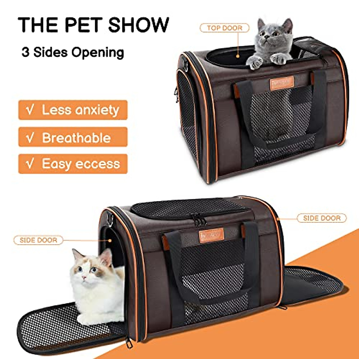 PETNANNY Pet Carrier - Cat Carrier for Large Cats 20 lbs, Soft Dog Carriers for Small Dogs Puppy with Side Pocket, Top Load Cat Carrier Bag for 2 Small/Medium Cats