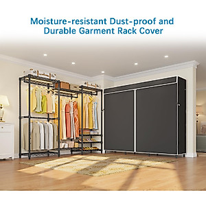VIPEK V5L Garment Rack Heavy Duty Covered Clothes Rack with Dimmable LED Lights, 3000K Warm White, Portable Closet Wardrobe Freestanding Clothing Rack for Hanging Clothes, Black Rack with Black Cover