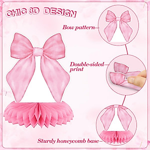 Pink Bow Party Honeycomb Centerpieces Decorations, 9Pcs Coquette Birthday Decorations, Pink Bow decorations for Birthday Bachelorette Bridal Party Decor