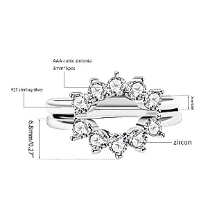 Uloveido 2 Silver Color Stacking Rings Set for Women with Cubic Zirconia, Rhodium Plated Sterling Silver Tiara Crown Dainty Wedding Engagement Promise Halo Ring Enhancer Size 7 Y1520