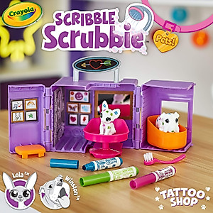 Crayola Scribble Scrubbie Pets Tattoo Shop, Toy Pet Playset, Gift for Kids, Age 3, 4, 5, 6