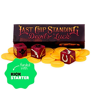 Last Chip Standing: Devil's Luck | Fast, Light & Fun Pocket Classic Family Dice Game | Includes 19mm Custom Dice, 24 Yellow Mini Chips, and Magnetic Carry Case | Travel-friendly Tabletop Board Game