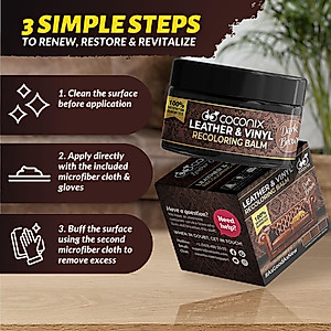 COCONIX Leather Recoloring Balm Dark Brown - Recolor, Renew, Repair & Restore Aged, Faded, Cracked, Peeling and Scuffed Leather & Vinyl Couches, Boat or Car Seats, Furniture 8 oz