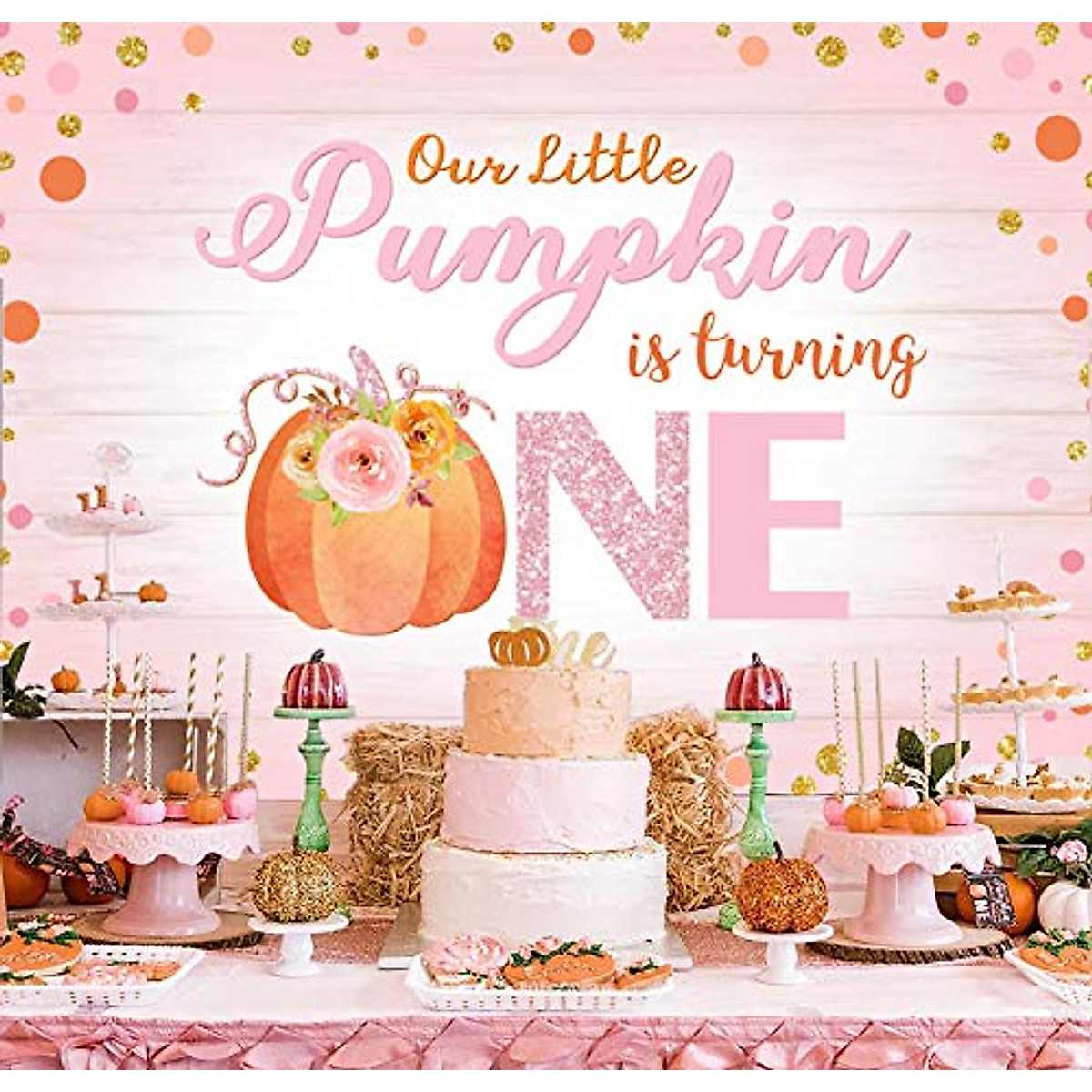 Avezano Pumpkin 1st Birthday Backdrop Fall Pumpkin First Birthday White Wood Background Vinyl Our Little Pumpkin is Turning One Girls Birthday Party Decoration Banner (7x5ft)