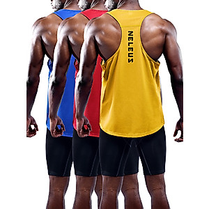 NELEUS Men's Workout Running Tank Top Sleeveless Gym Athletic Shirts Pack of 3,5080,Blue/Red/Yellow,S