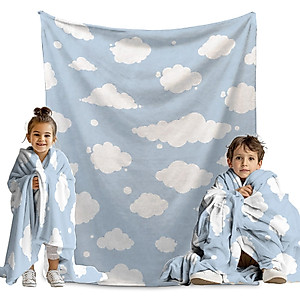 Cloud Blanket, Cloud Print Throw Blanket, Blue and White Gift for Girl and Boy, Lightweight Soft Cute Cloud Fleece Blanket for Sofa Chairs Bed 40" x 30" for Pet