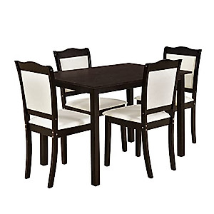 WOZNLA Room 5-Piece Mid-Century Dining Set-Rectangular Wood Table with 4 Upholstered Chairs-Perfect for Family Kitchen and Small Spaces-Stylish and Functional Furniture for Modern Homes, Espresso