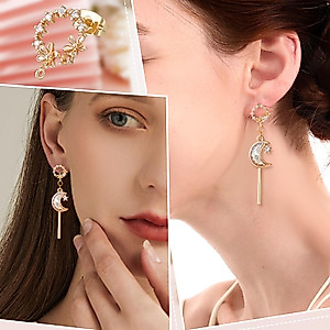 Beebeecraft 1 Box 10Pcs Flower Stud Earring Findings 18K Gold Plated Cubic Zirconia Crystal Ring Oval Circle Earrings Studs with Dangle Loop and Ear Nuts for Earring Making Findings Hole 0.8mm