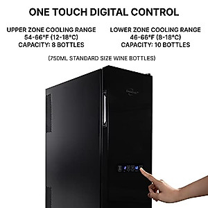 Koolatron 18 Bottle Slim Dual Zone Wine Cooler, Black Thermoelectric Wine Fridge, 1.9 cu. Ft (53L) Freestanding Wine Cellar, Red, White, Sparkling Wine Storage for Home Bar, Kitchen, Apartment, Condo