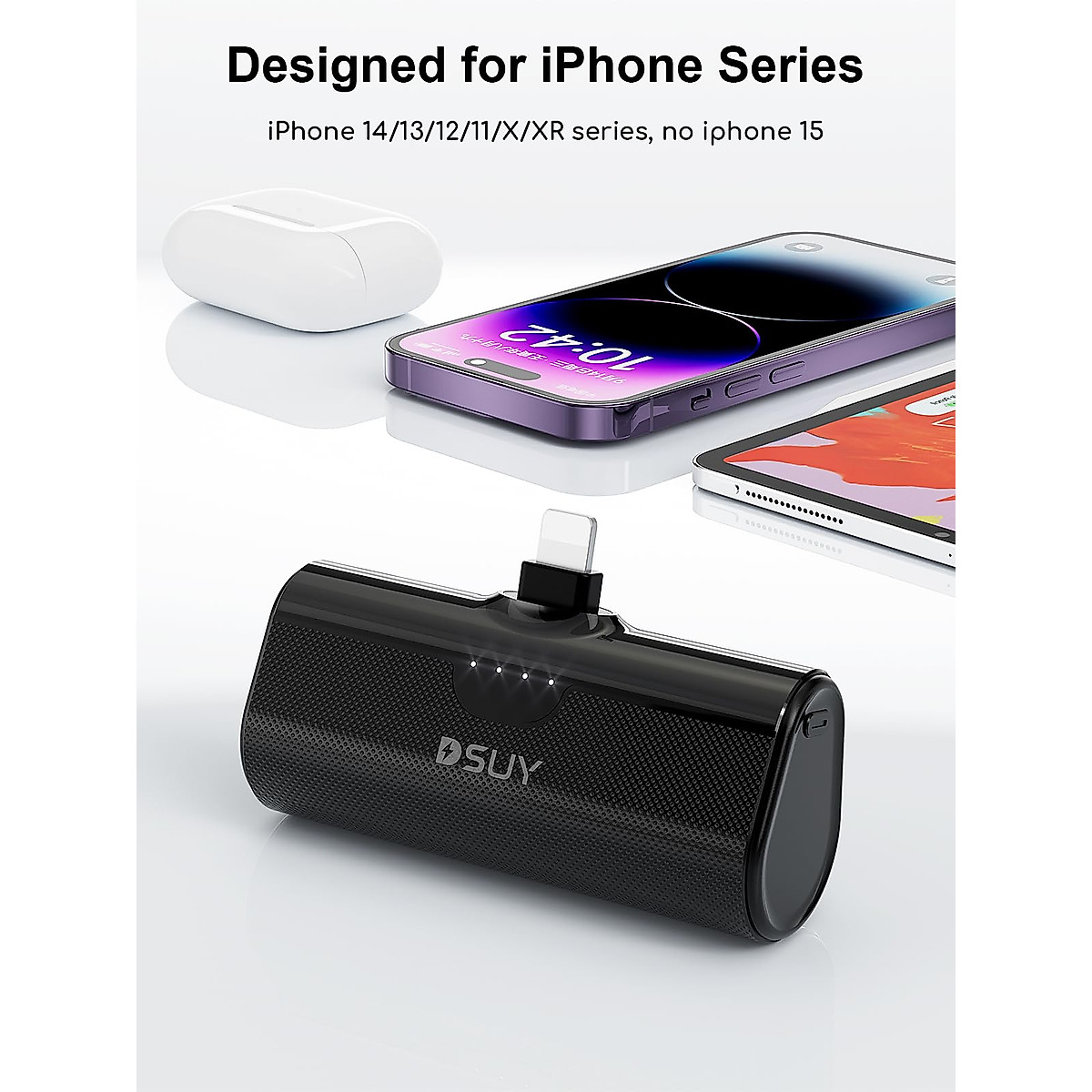 Dsuy 5000mAh 2 Packs Portable Phone Charger iPhone with Built-in Cable, MFi Certified Portable Power Bank External Battery Pack Charger Compatible with iPhone 14/13/12/11/XR/8 Plus Pro Max Series