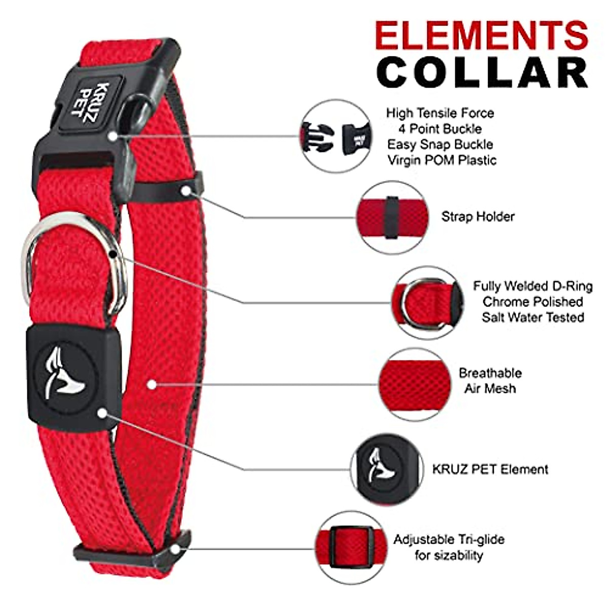 Kruz PET KZA102-18S Mesh Dog Collar for Small, Medium, Large Dogs, Adjustable Neck Collar, Soft, Lightweight, Breathable, Comfort Fit - Raspberry Pink - Small