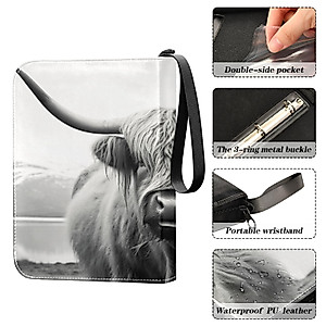 PYBUG Highland Cow Trading Card Binder with Nylon Strap 4-Pocket Waterproof PU Leather Card Collection Binder for 400 Cards Sturdy Card Holder Folders for Game Cards,Sports Cards