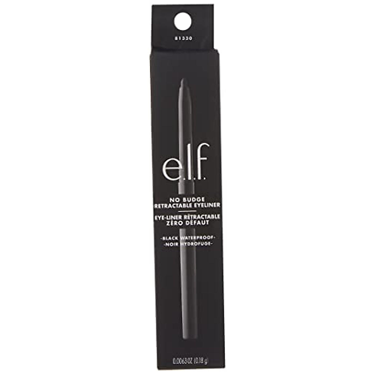 e.l.f. No Budge Retractable Eyeliner, Creamy, Ultra-Pigmented & Waterproof, Creates Bold & Defined Lines, Vegan & Cruelty-Free, Black 0.006 Oz