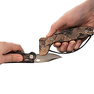 ACCUSHARP Sport Folding Knife & Knife Sharpener Combo Pack - Made of Anodized Aluminum & Stainless Steel - For Outdoor, Hunting, Fishing, Hiking & Camping - Camouflage