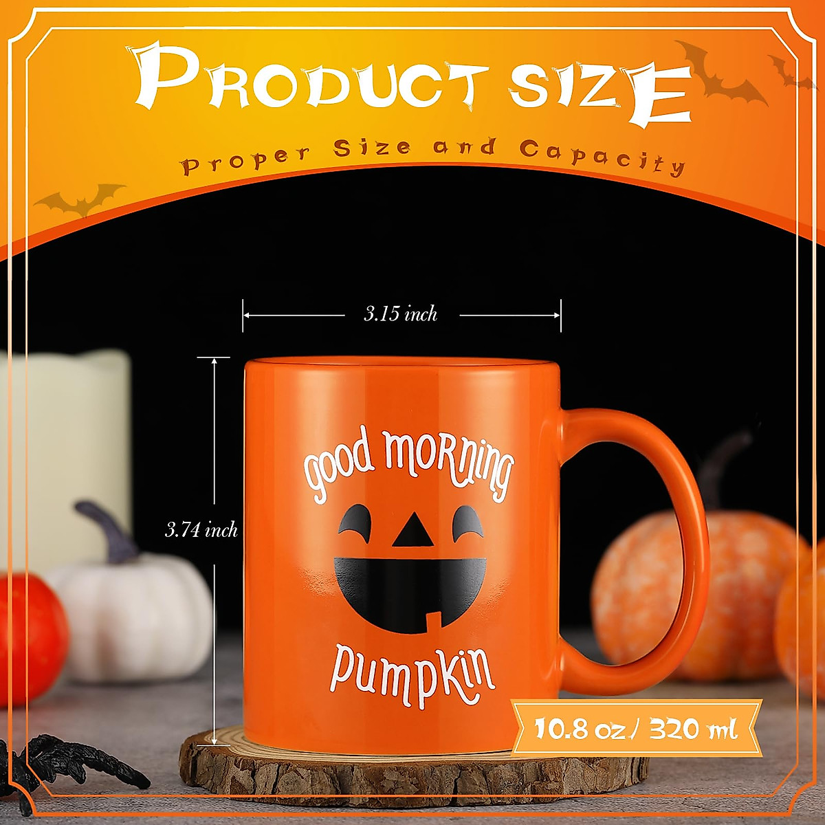 Uiifan 6 Pcs Halloween Mugs 10.8oz Good Morning Pumpkin and Hey Boo Coffee Mugs Good Morning Pumpkin and Hey Boo Ghost Ceramic Matching Mugs for Halloween