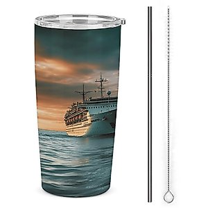 20 Oz Tumbler With Straw Leak Proof Thermos Cup, Cruise Ship Stainless Steel Insulated Travel Coffee Mug Fit for Car Cup Holder