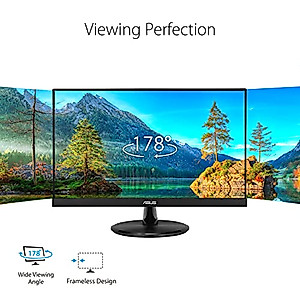 ASUS 21.5” Monitor (VP227HE) - Full HD, 75Hz, Adaptive-Sync/FreeSync, Eye Care, Low Blue Light, Flicker Free, HDMI, VGA, Frameless, Ergonomic Tilt, Wall Mountable ,BLACK