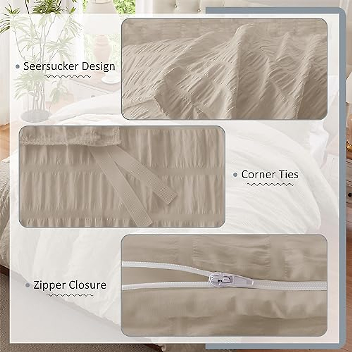 Cozyide Linen Twin Duvet Cover, 2 Pieces Bedding Duvet Covers, Soft Breathable Seersucker Duvet Cover Set with Zipper Closure and Corner Ties (1 Duvet Cover 68"x90" + 1 Pillow Sham 20"x26")