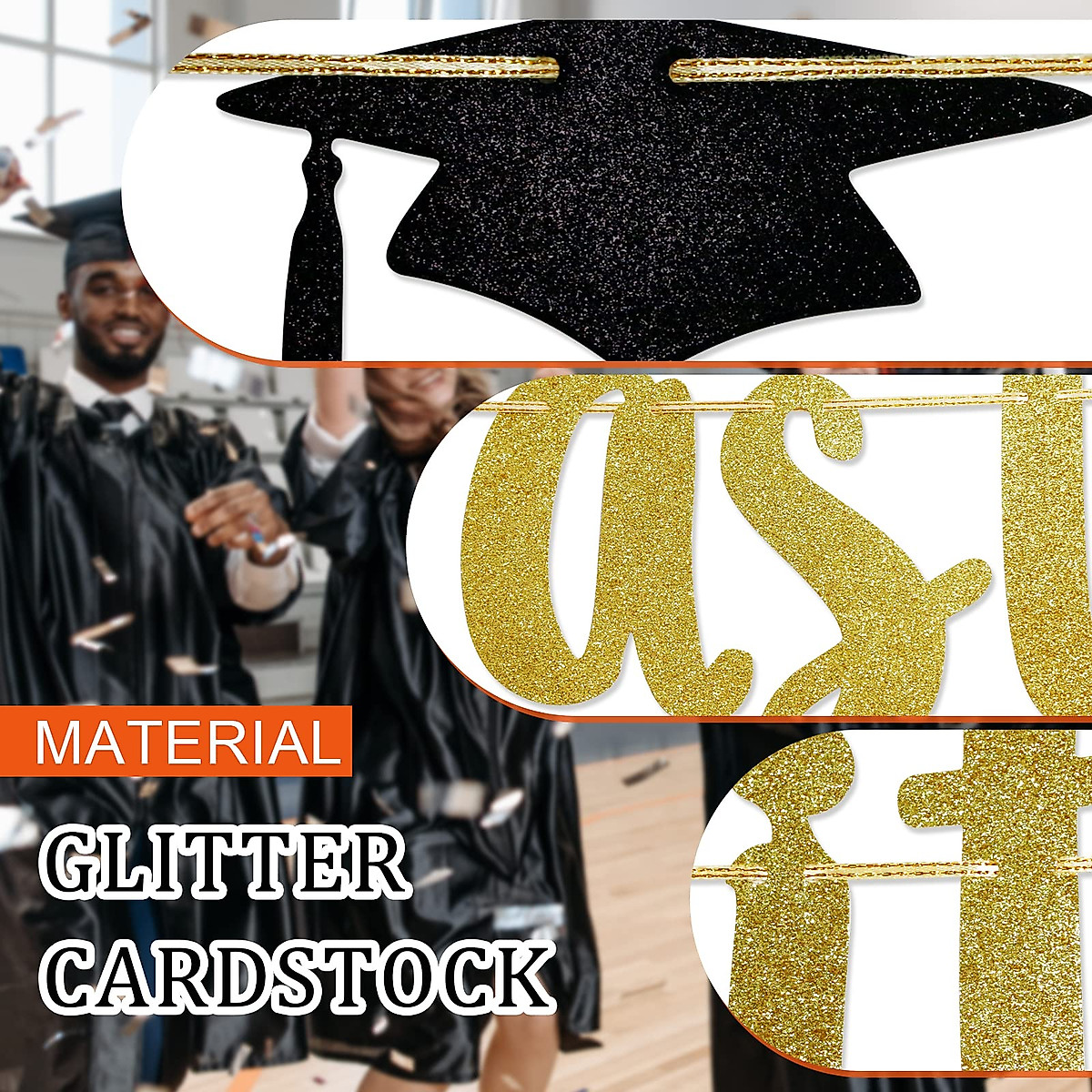 Mastered It 2024 Banner, Graduation Sign, Class of 2024 Congrats Grad Party Decorations Congratulations Assembled Photo Backdrop Supplies (Gold Glitter)