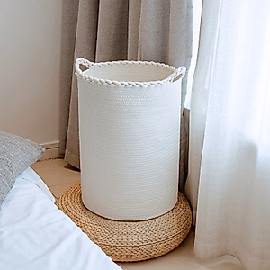 Homlikelan 58L Woven Laundry Basket,Cotton Tall Laundry Hamper for Blankets,Clothes,Pillows,Toys,Shoes Large Laundry Bin White