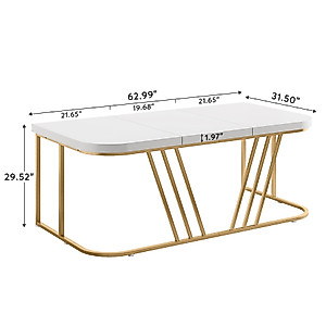 Tribesigns 63" Executive Desk, Large Home Office Desk with Metal Frame, Modern Wood Study Writing Computer Desk Conference Table for Home Office, White & Gold