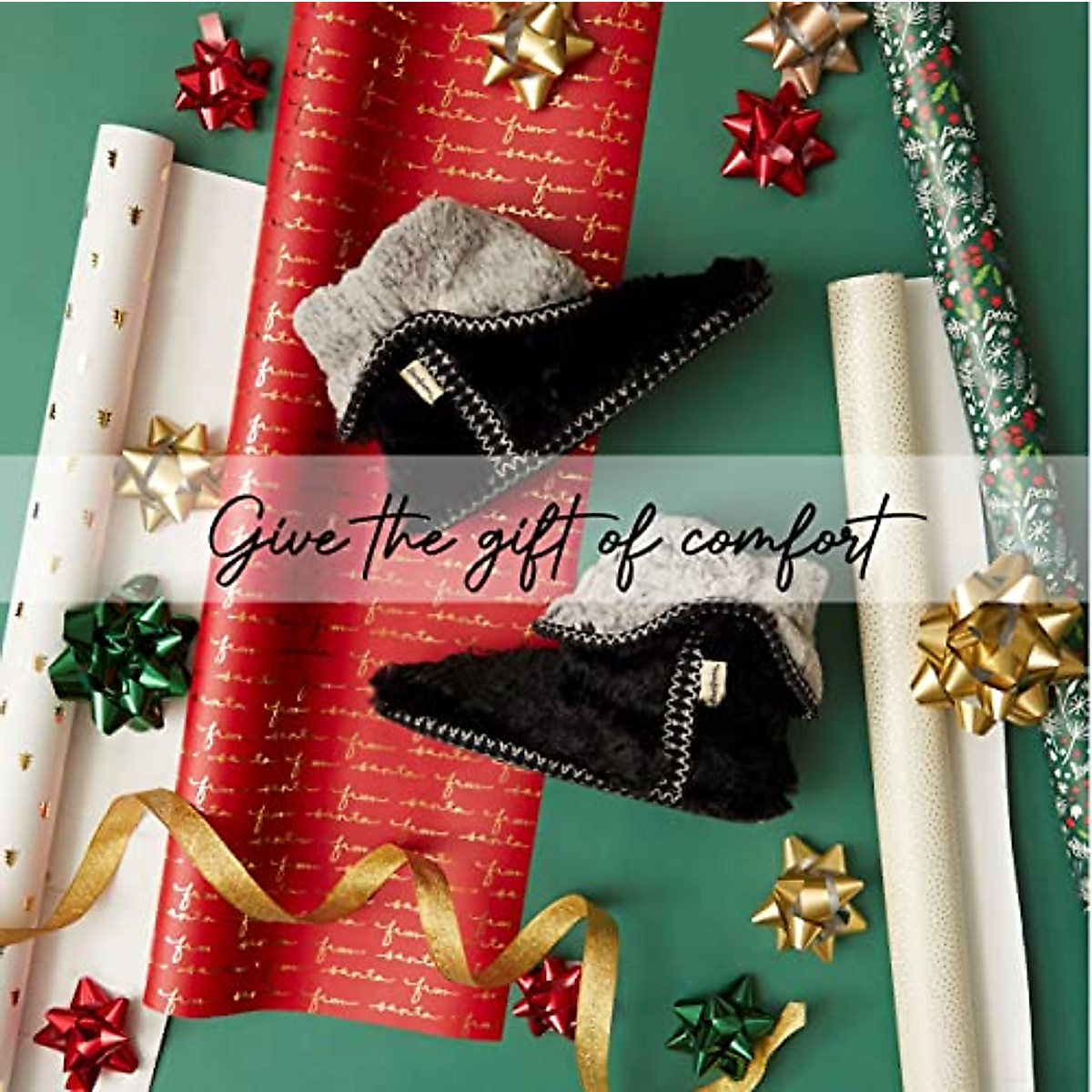 Dearfoams womens Beth Furry Foldover Boot Slipper, Black, Medium US