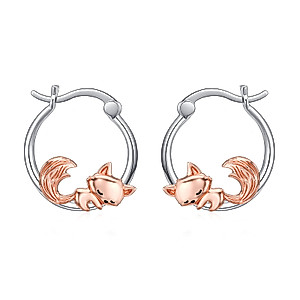 Mothers Day Gifts Fox Earrings 925 Sterling Silver Cute Little Fox Hoop Earrings Fox Jewelry Gifts for Women Friends