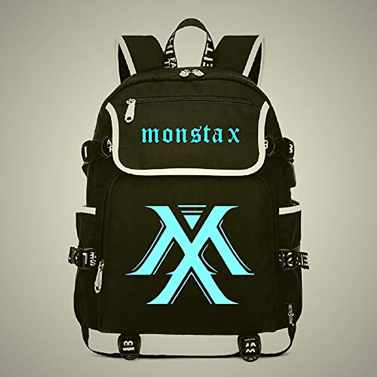 JUSTGOGO Luminous KPOP MONSTA X Backpack Daypack Laptop Bag College Bag Book Bag School Bag with USB Charging Port
