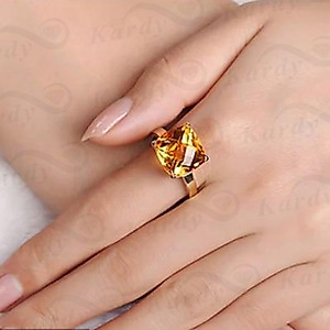 Antique Vintage 9.67ct Natural Citrine Crystal 14K Yellow Gold Wedding Promise Engagement Women's Band Ring Set