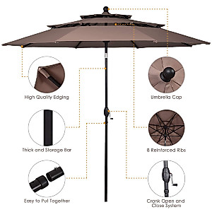 Tangkula 10 Ft 3 Tier Patio Umbrella, Outdoor Umbrella W/Double Vented, Market Table Tilt Umbrella with Crank, Outdoor Aluminum Umbrella for Market, Backyard, Pool, Garden