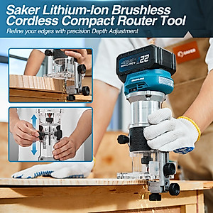 Saker Brushless Router Tool Cordless,Compact Router Tool,Wood Router for Woodworking,Lithium-Ion Brushless Motor for Edge Trimming with Adjustable Speed for DIY Projects