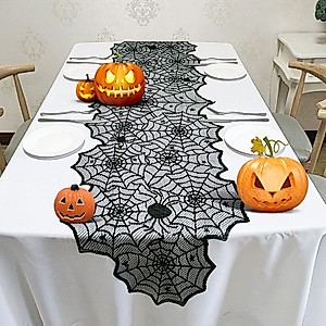 Halloween Table Runner - Black Lace Spider Web Table Runners for Halloween Decor,Vivid Polyester Spider Web Tablecloth for Halloween Masquerade Party Dinner Table Decoration 18 X 72 Inch
