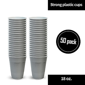 Silver Solid Color Premium Heavy Weight Plastic Cup (18 Oz.) 50 Count - Elegant & Durable, Perfect for Parties, Weddings & Everyday Use