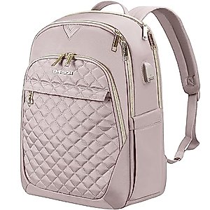 EMPSIGN 15.6 Inch Laptop Backpack,Stylish Waterproof Travel Bag,Business Work Backpack with USB Charging Port,Casual Daypack College Computer Backpack for Women Mauve