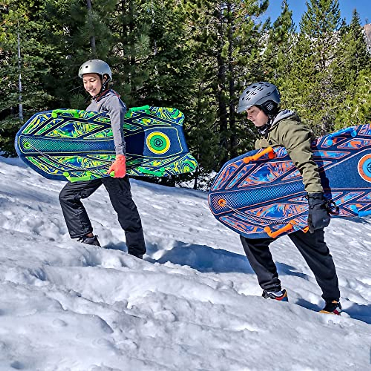 Sno-Storm Premium Foam Snow Sled 2-Pack | Superior Foam Recreational Snow sled | Tow Rope and Handles | Sized for Youth and Adults | Contoured Deck Design | 50in-127cm Design Length |, Camo