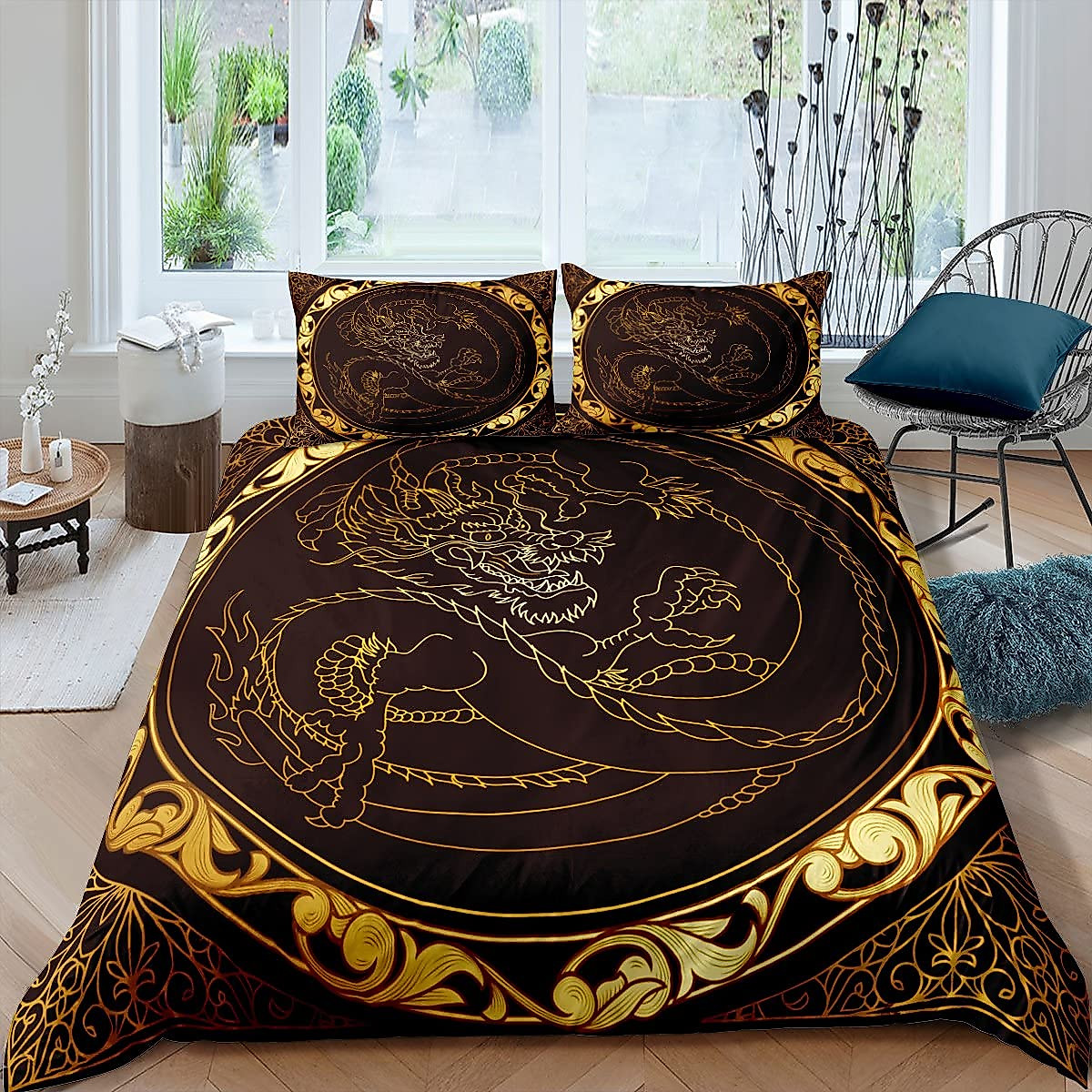 Dragon Bedding Set King Size,Chinese Snake Dragon Theme Duvet Cover Set for Kid Teen Boys Girls,Dragon Pattern Comforter Cover Decorative Room,Chinese Culture Quilt Cover with 2 Pillowcases