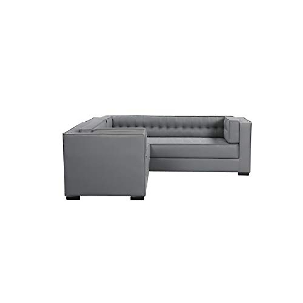 Iconic Home Lorenzo Right Facing Sectional Sofa L Shape PU Leather Upholstered Tufted Shelter Arm Design Espresso Finished Wood Legs Modern Transitional, Grey