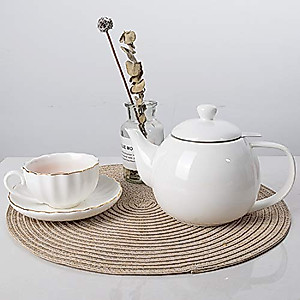 Sweejar Porcelain Tea Pot with Infuser and Lid,Teaware with Filter 28 OZ for Tea/Coffee/Milk/Women/Office/Home/Gift (White)