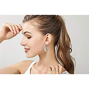 Women Oval Big Hoop Earrings, Silver Plated Fashion Classic Hoop Drop Dangle Earrings Jewelry Gift