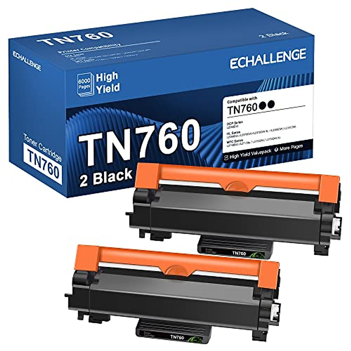 TN760 Toner Cartridge Replacement Compatible for Brother TN760 TN-760 TN730 to Use with HL-L2350DW HL-L2395DW HL-L2390DW HL-L2370DW MFC-L2750DW MFC-L2710DW DCP-L2550DW (Black,2 Pack)