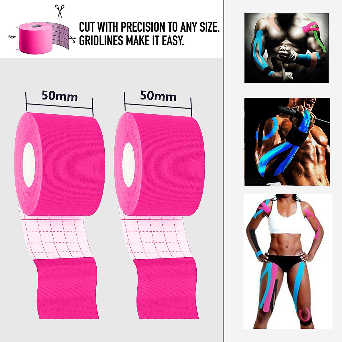 Kinesiology Theraeputic Tape Physio for Athletic Sports Recovery Pain Relieve Strong Adhesion Waterproof Original Cotton Uncut 2 Inch x 16.4 Feet (2 Pink)