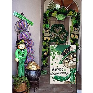 Happy St Patricks Day Garden Flag for Outdoor,Cat with Green Hat Scarf Shamrock Small Yard Flag,Spring Saint Patrick Decors for Outside Farmhouse Holiday 12x18 Double Sided